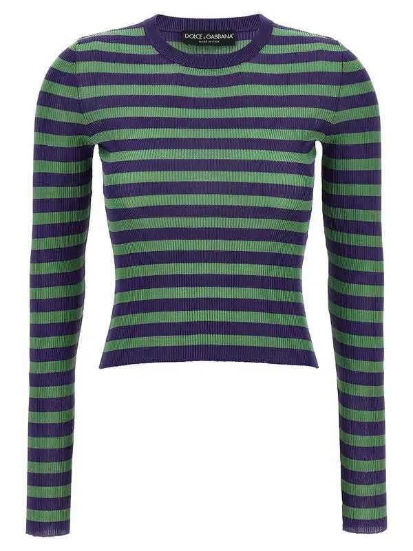Dolce & Gabbana Striped Ribbed Crew Neck Long Sleeve Sweater - Multicolor