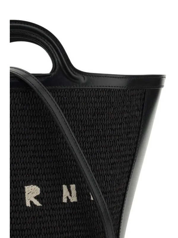 Marni Tropicalia Raffia Bucket Bag With Leather Trim - Black