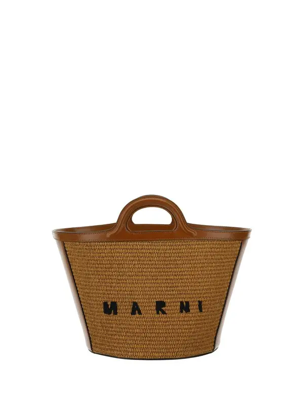 Marni Tropicalia Raffia Bucket Bag With Leather Trim - Brown