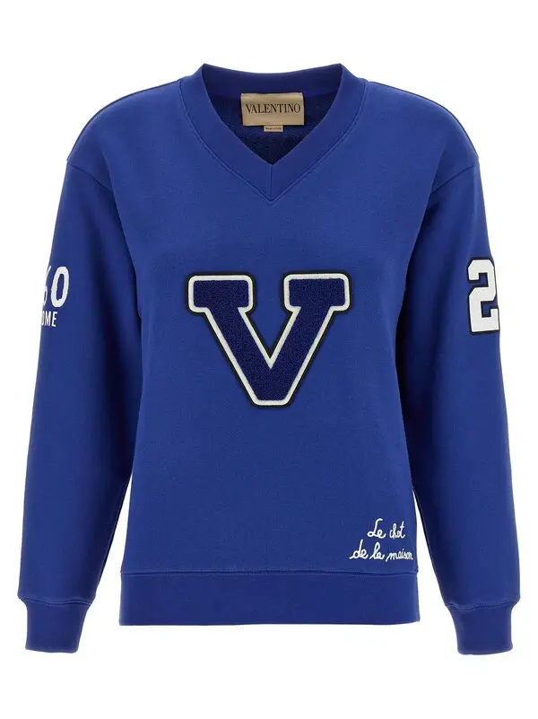 Valentino Garavani V-neck Sweatshirt With Collage And Print Details - Blue