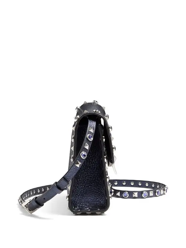 Valentino Garavani Rockstud Small Shoulder Bag In Laminated Leather - Blue