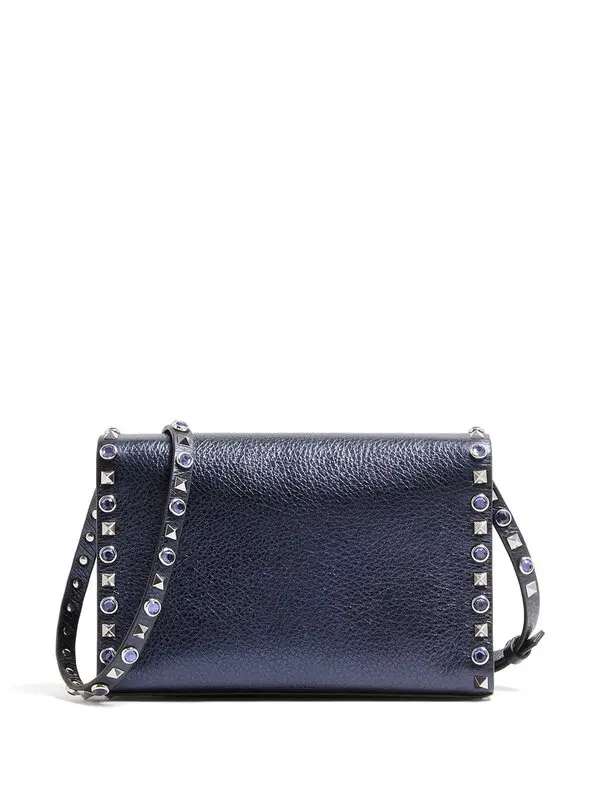 Valentino Garavani Rockstud Small Shoulder Bag In Laminated Leather - Blue