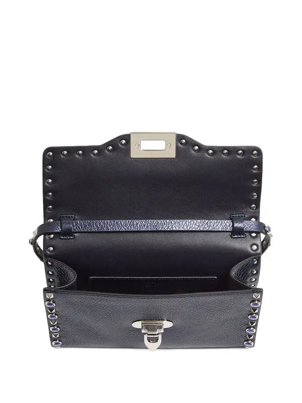 Valentino Garavani Rockstud Small Shoulder Bag In Laminated Leather - Blue