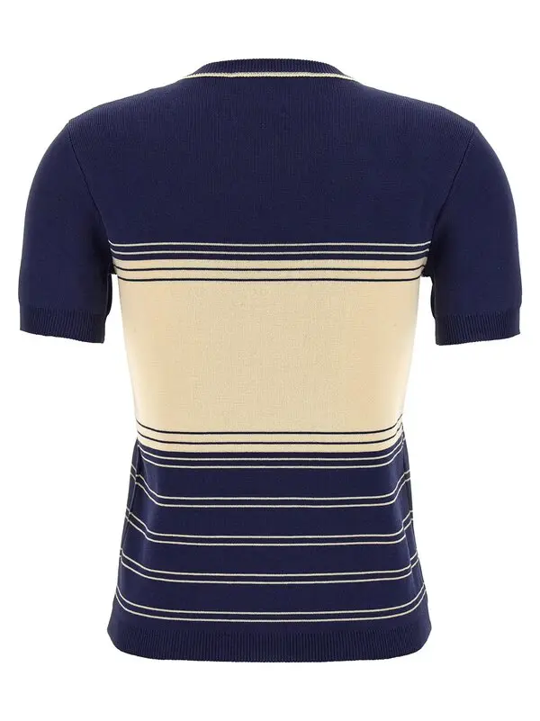 Valentino Garavani Striped Knit T-shirt With "chez " Embroidery