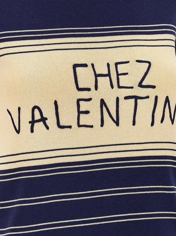 Valentino Garavani Striped Knit T-shirt With "chez " Embroidery