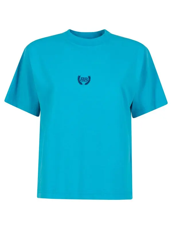 Balenciaga Medium Fit T-shirt With Logo Embroidery - Blue