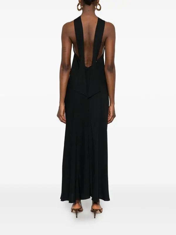 FORTE_FORTE Black Halterneck Ring Detail Silk Blend Long Dress - Multicolor