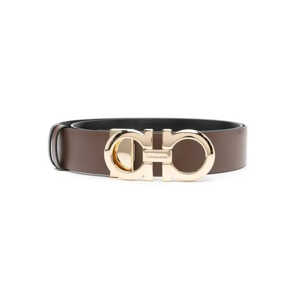 FERRAGAMO Gancini Buckle Reversible Leather Belt - Brown