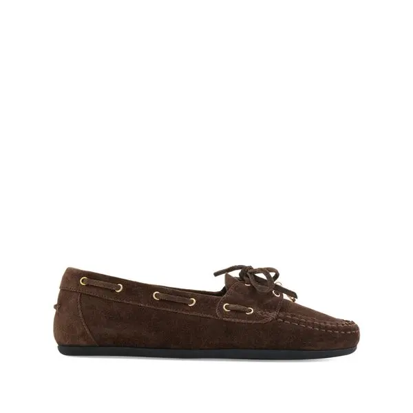 FERRAGAMO Dark Suede Moc Toe Loafers With Gold-tone Charm - Brown