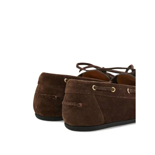 FERRAGAMO Dark Suede Moc Toe Loafers With Gold-tone Charm - Brown
