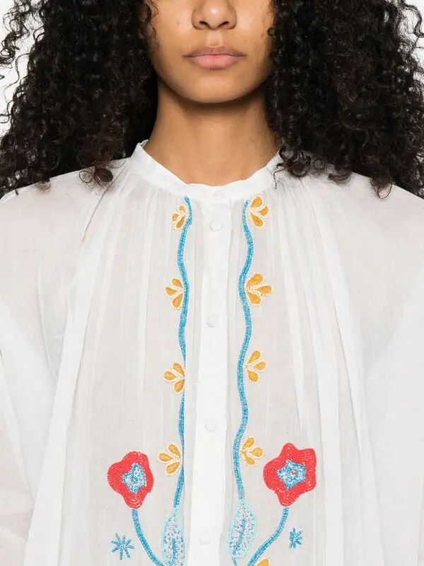 FORTE_FORTE Embroidered Cotton Shirt With Crystal Floral Embellishments - Multicolor