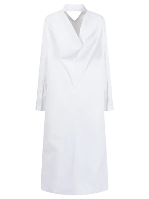 Balenciaga Draped Back Cotton Poplin Dress - White