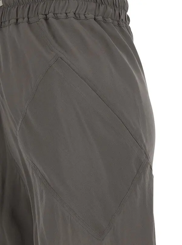 Rick Owens Bias Pants With Elastic Waist And Drawstring In Fabric And Silk Blend - Gray
