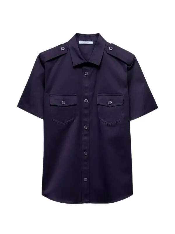 Prada Cotton Short Sleeve Shirt With Classic Collar And Pocket