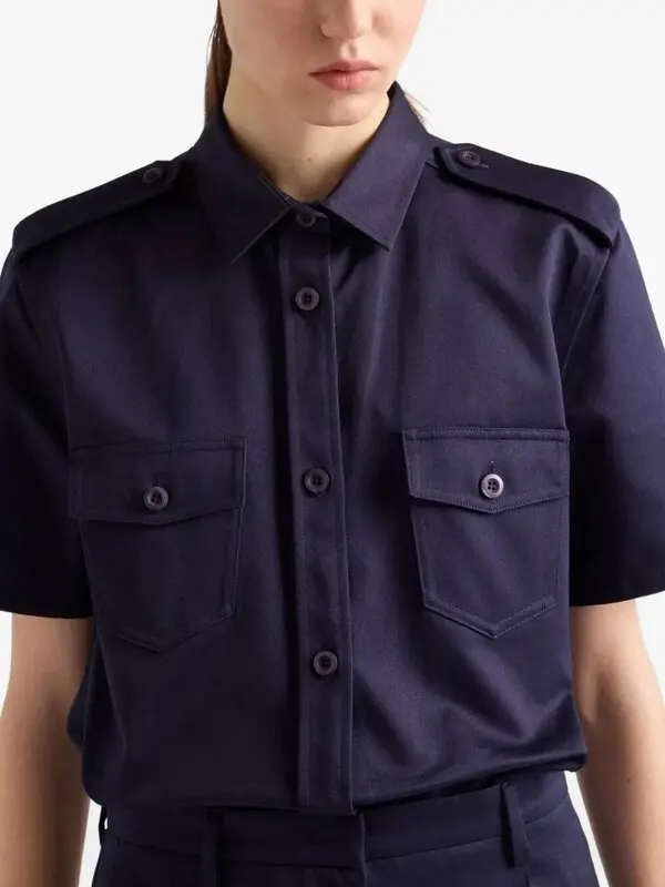 Prada Cotton Short Sleeve Shirt With Classic Collar And Pocket