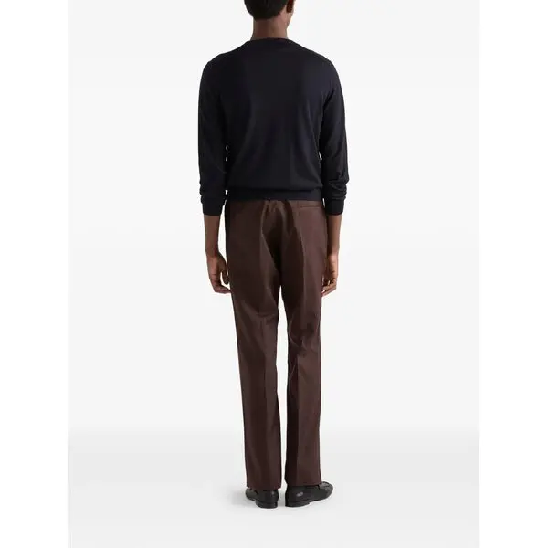 Prada Superfine Wool Crew Neck Sweater With Embroidered Logo - Blue