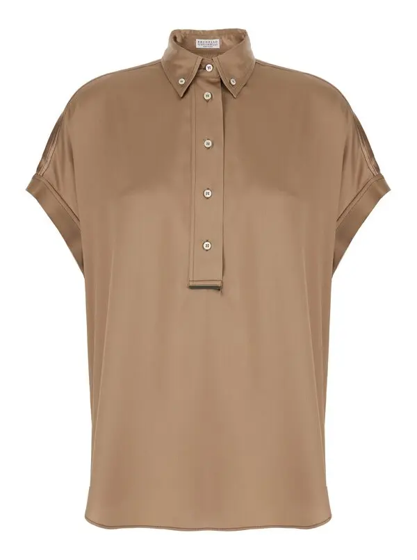 Brunello Cucinelli Beige Stretch Silk Button-down Shirt - Multicolor