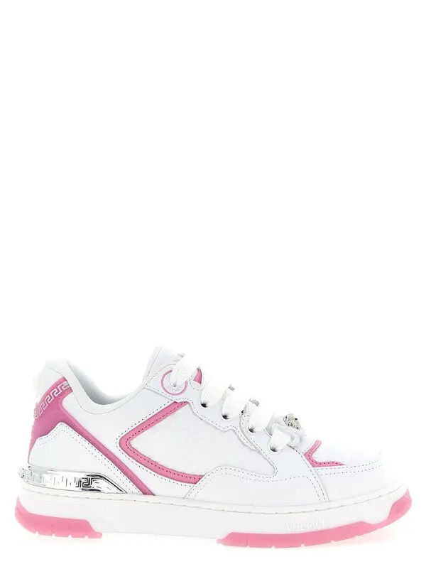 Versace Biggie Basket' Leather Sneakers With Greca Motif - Pink