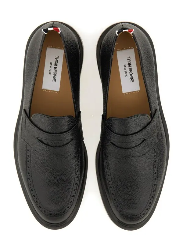 Thom Browne Calf Leather Moccasin Penny Loafers - Black