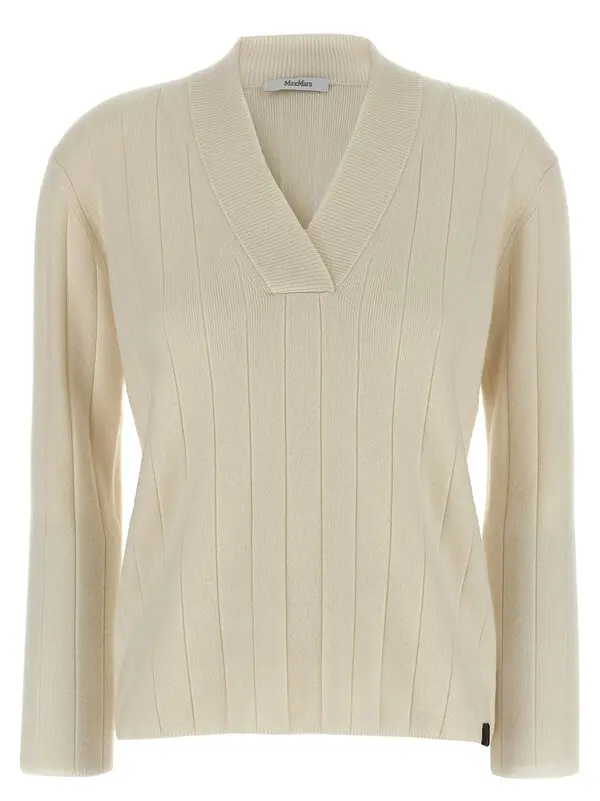 Max Mara Arten Cashmere Sweater With Crossed V-neck And Ribbed Detailing