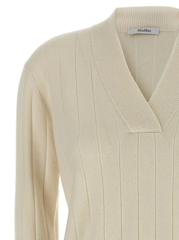 Max Mara Arten Cashmere Sweater With Crossed V-neck And Ribbed Detailing