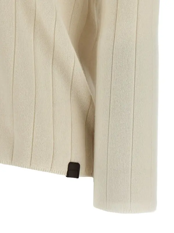 Max Mara Arten Cashmere Sweater With Crossed V-neck And Ribbed Detailing