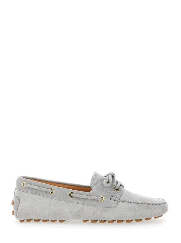 TOD'S Grey Leather Loafers With Rounded Toe And Lace-up Detailing - Multicolor
