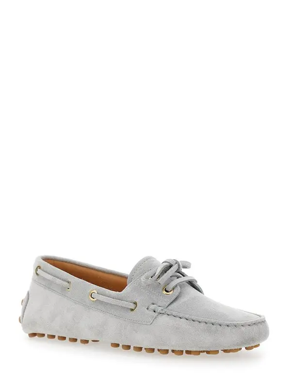 TOD'S Grey Leather Loafers With Rounded Toe And Lace-up Detailing - Multicolor