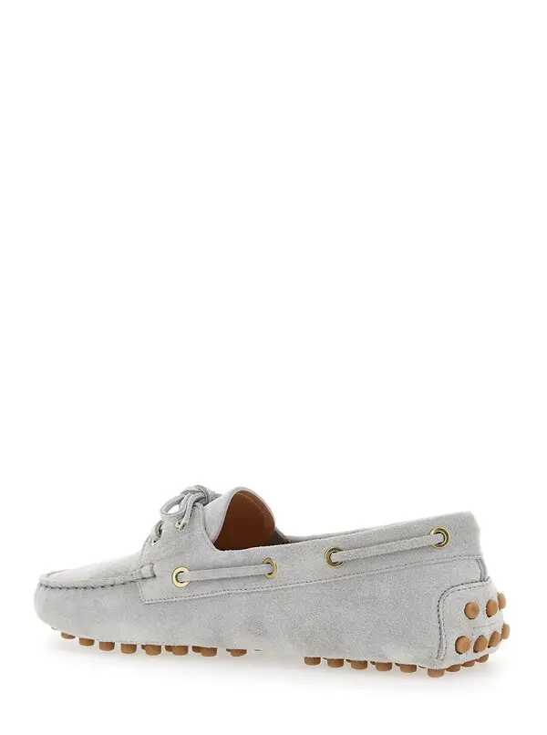 TOD'S Grey Leather Loafers With Rounded Toe And Lace-up Detailing - Multicolor