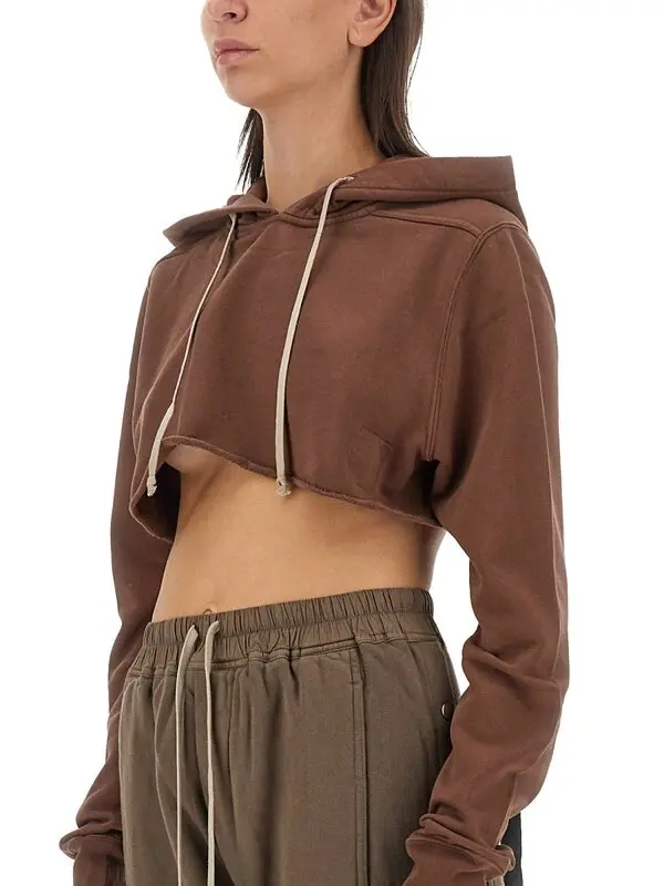 Rick Owens Cropped Cotton Hoodie