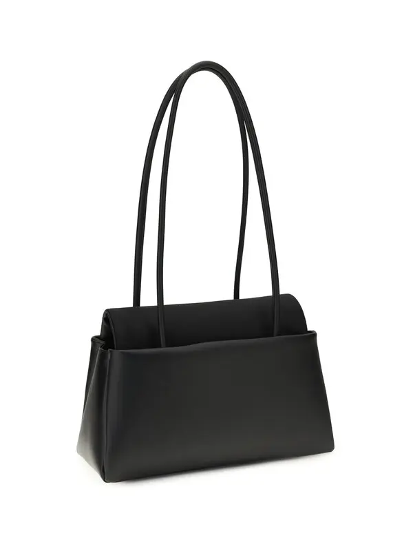 Prada Leather Shoulder Bag With Enameled Triangle Logo - Black
