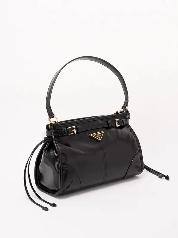 Prada Leather Shoulder Bag With Enameled Triangle Logo - Multicolor
