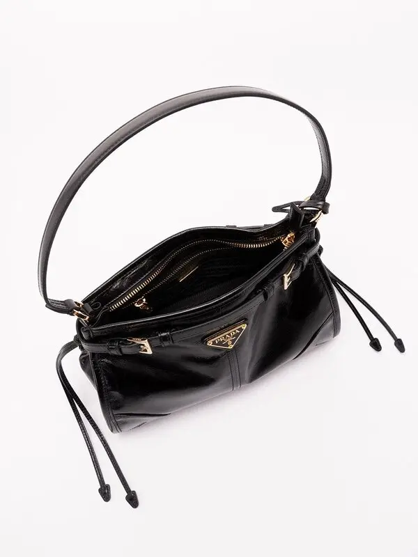Prada Leather Shoulder Bag With Enameled Triangle Logo - Multicolor