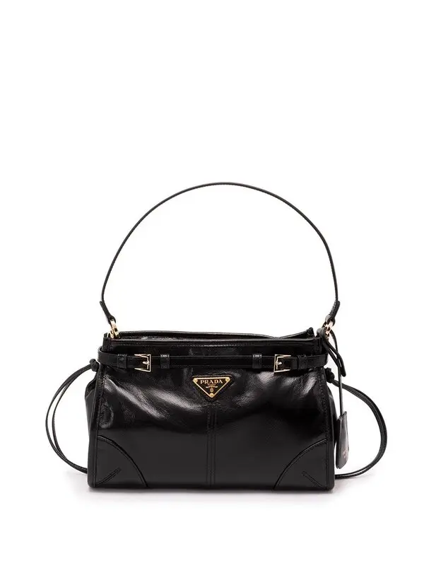 Prada Leather Shoulder Bag With Enameled Triangle Logo - Multicolor