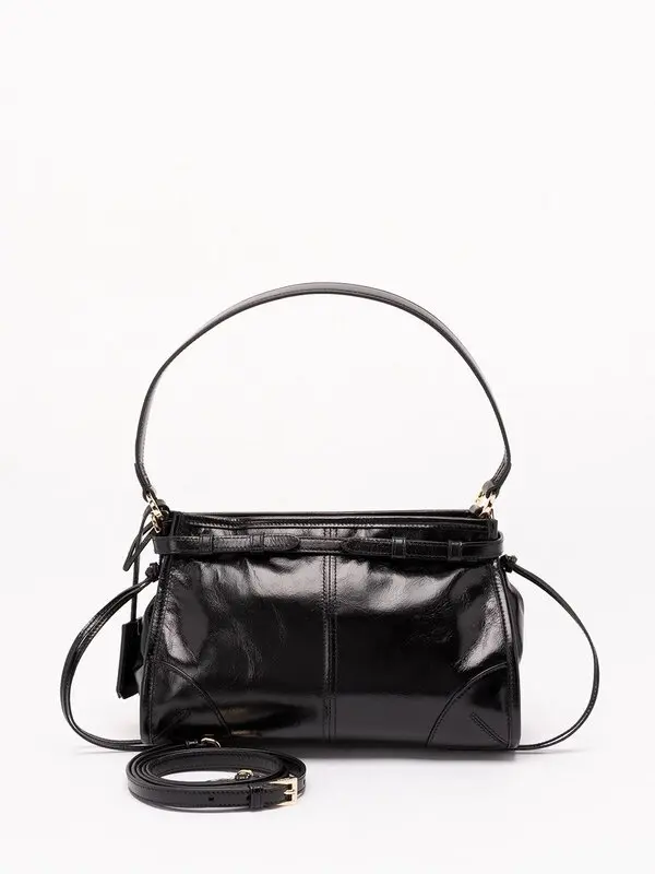 Prada Leather Shoulder Bag With Enameled Triangle Logo - Multicolor