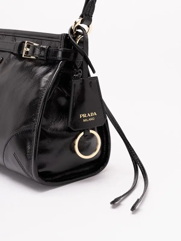 Prada Leather Shoulder Bag With Enameled Triangle Logo - Multicolor