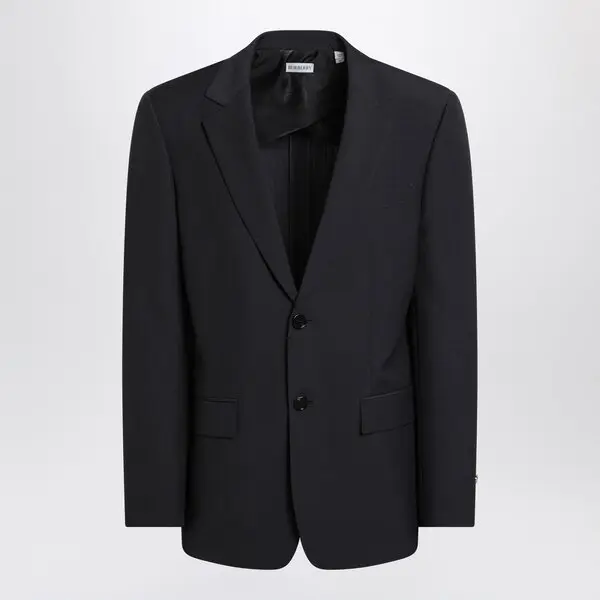 Burberry Navy Wool Blend Single Breasted Jacket