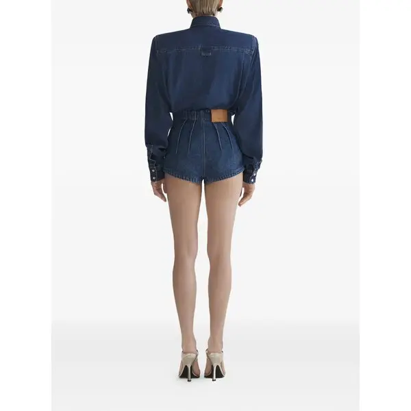 MUGLER Pleated High-waisted Denim Shorts