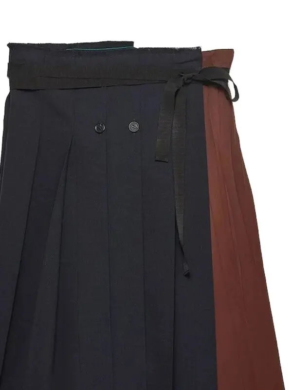 Prada Wool Patchwork Pleated Midi Skirt
