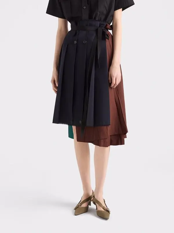 Prada Wool Patchwork Pleated Midi Skirt