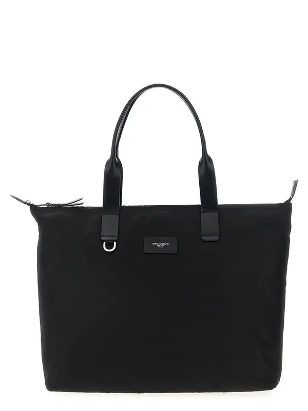Dolce & Gabbana Medium Nylon Shopping Bag With Leather Details - Black
