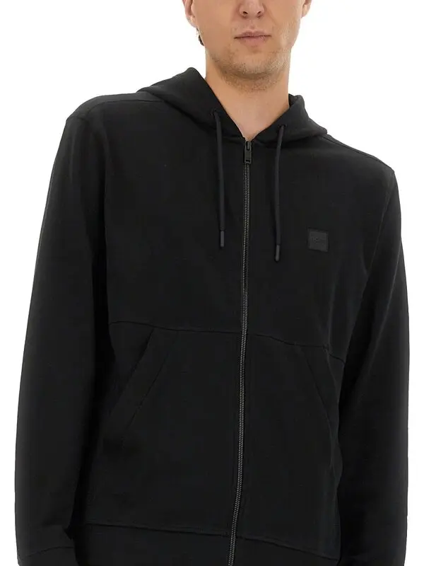 BOSS Cotton Zip-up Hoodie With Logo Detail