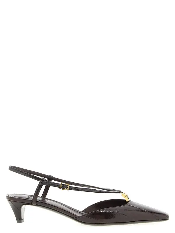 Fendi Ffold Leather Slingback Shoes With Gold Ff Detail - Brown