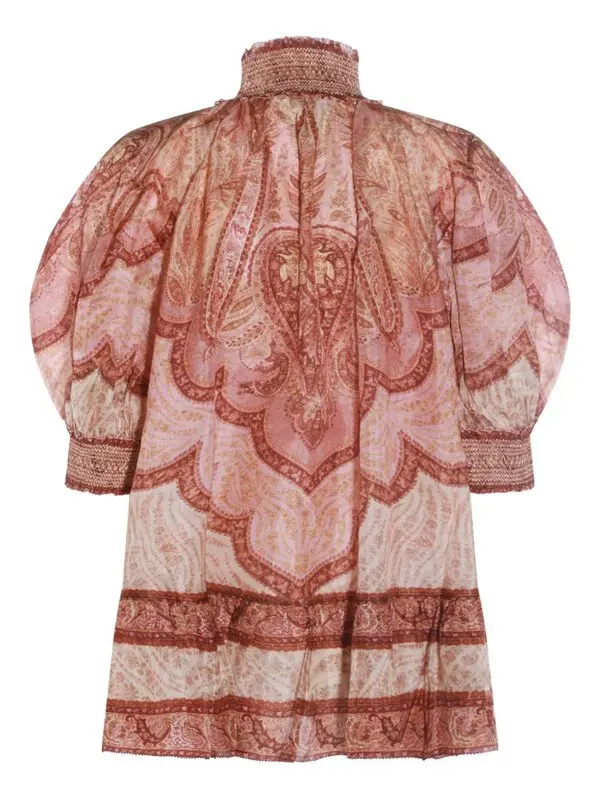 Zimmermann Wanderlust Silk Blouse With Paisley Print And Smocked High Neck