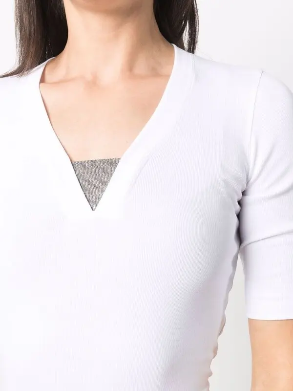 Brunello Cucinelli V-neck Short Sleeve Cotton Sweater