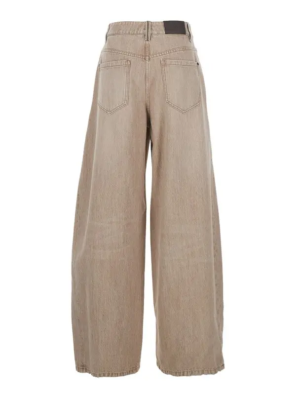 Brunello Cucinelli Beige Denim Balloon Fit Jeans With Back Logo Patch - Multicolor