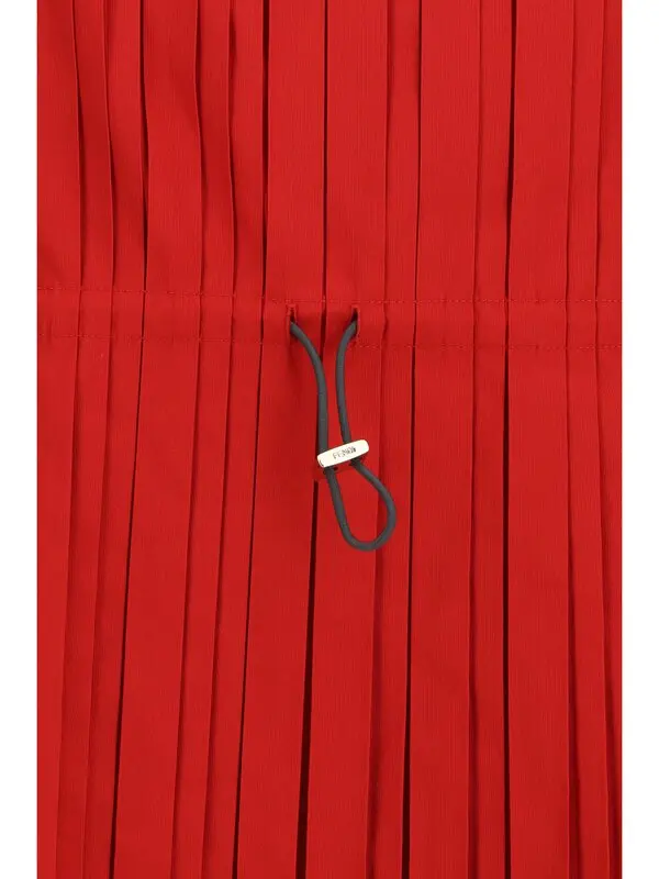 Fendi Short Faille Dress With Asymmetric Hem And Drawstring Waist - Red