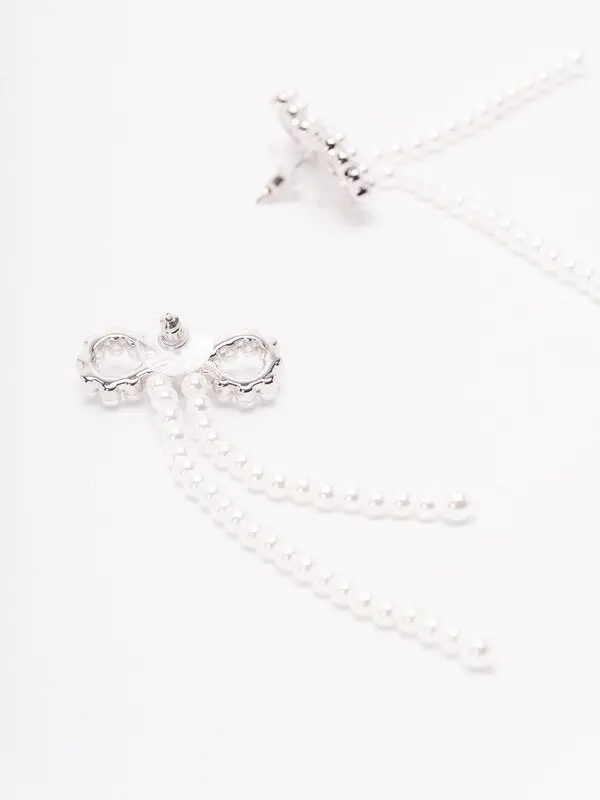 SELF-PORTRAIT Bow Dangle Earrings With Faux Pearls