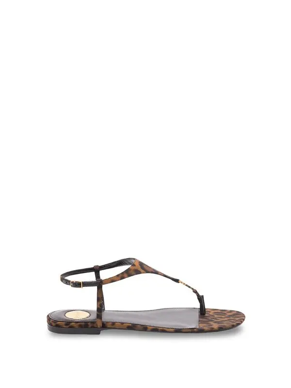 Saint Laurent Cassandra Leopard Print Flat Sandals - Multicolor