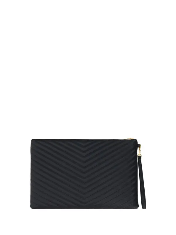 Saint Laurent Quilted Leather Pouch With Gold-tone Logo Applique